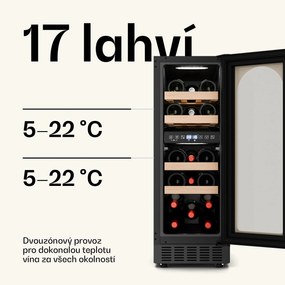 Klarstein Vinovilla Victoria 17 Duo vinotéka, 2 chladící zóny, Dotykové ovládání, 17 lahví, 4 police
