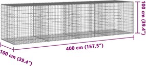Gabionový koš s víkem 400 x 100 x 100 cm pozinkované železo 3295196