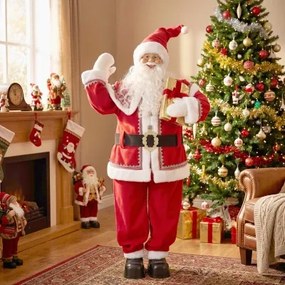 HOMCOM Životní velikost zpívajícího Santa Clause, 150 cm, animovaná hudební figurka s otáčející se hlavou, mávající rukou a dárkem