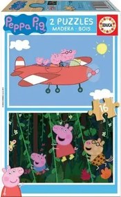EDUCA Dřevěné puzzle Prasátko Peppa / 2x16 dílků / od 3 let