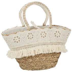 Plážová taška z mořské trávy s kytičkovou krajkou Beach Bag Lace - 59*16*30 cm