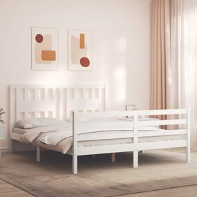 Rám postele s čelem bílý 160 x 200 cm masivní dřevo,  3194582 HangarStore.cz