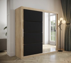 Šatní skřín Tempica 200cm se zrcadlem, sonoma/černý panel