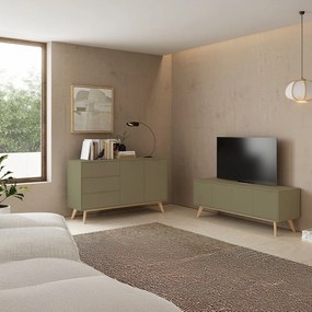 Zelený matný TV stolek 140x53x40 cm Campus – Marckeric