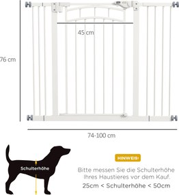 Mřížka na dveře pro psy PawHut 74-100 cm, bariérová mřížka s automatickým zavíráním dvířek bez vrtání pro malé a střední psy | Aosom.de