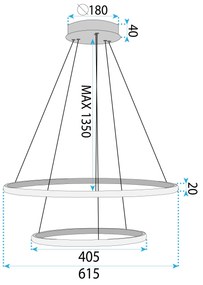 Toolight Toolight, LED závěsné osvětlení 40/60cm, 61W, 3000K, LHJ007-CP2, zlatá, OSW-60004