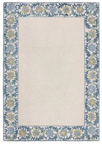Modrý/slonovinový ručně tkaný koberec s příměsí vlny 200x290 cm Myla Floral Frame – Flair Rugs