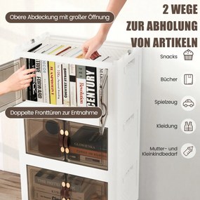 Costway Sada 4 stohovatelných úložných boxů s víkem a kolečky a dveřmi, bílý