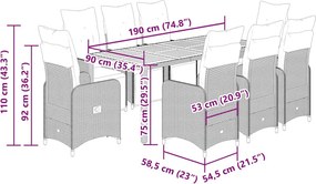 9dílný zahradní bistro set s poduškami černý polyratan 3277132