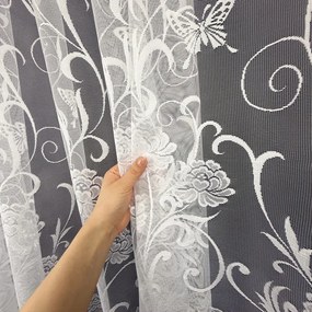 Hotová žakarová oblouková záclona bílá motýli 160x320 Ervi 7514