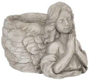 Šedý květináč s andělkou Susanna – 16x13x12 cm
