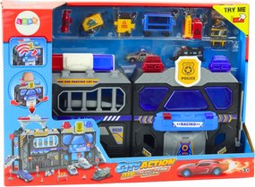 LEAN Toys Sada – Rozkládací dráha, garáž v kufříku, policejní sada, světla a zvuky