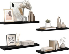 Plovoucí nástěnné police 4 ks lesklé černé 80x23,5x3,8 cm MDF 323774