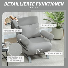 HOMCOM Rozkládací křeslo, čalouněné křeslo, přeměnitelné na postel pro hosty, ergonomické, světle šedé