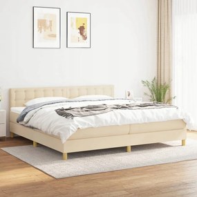 Box Spring Postel S Matrací Textil Krémová tlačítka 200 x 200 cm