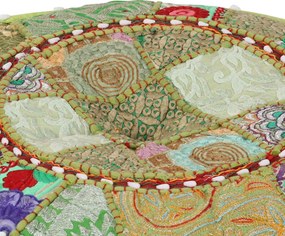 Sedací puf patchwork kulatý bavlna ruční výroba 40x20 cm zelený 246573