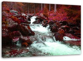 Obraz na plátně, Horský potoční les červený - 60x40 cm