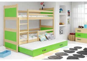 Dětská patrová postel s výsuvnou postelí RICO 190x80 cm Zelená Borovice