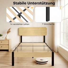 HOMCOM rám postele 90 × 200 cm s čelem u nohou – rošt s úložným prostorem pod postelí, 14 latí, přírodní dřevěný vzhled