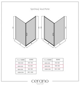 CERANO - Sprchový kout Porte L/P - černá matná, transparentní sklo - 90x80 cm - křídlový