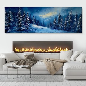 Obraz na plátně - Zasněžená zimní krajina se zmrzlými smrky FeelHappy.cz Velikost obrazu: 90 x 30 cm