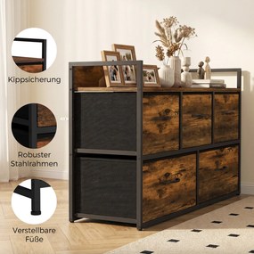 HOMCOM komoda se skládanými látkovými zásuvkami, dřevotříska s melaminem, ocelový rám, hnědá