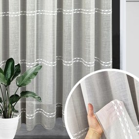 Voálová záclona vyšívaná ve lněném vzhledu s olůvkem metráž Ervi DA 3700