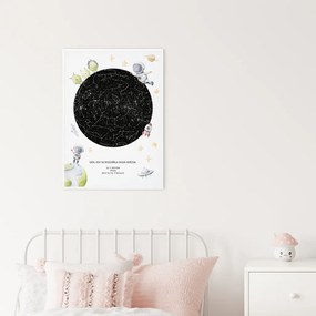 Hvězdná mapa Vašeho životního okamžiku Rozměr plakátu: 30 x 40 cm, Barva pozadí: Kosmonaut, Volba rámu: Lípa dřevěný rám