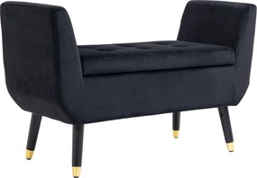 HOMCOM Luxusní čalouněná lavice s úložným prostorem a područkami, sametový polyester, kaučukové dřevo, černá, 107x42x65cm do obývacího pokoje a předs…