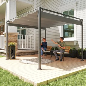 zahradní pergola 3 x 3 m se stahovací střechou, pavilon, stínící stříška, UPF30+, šedá barva