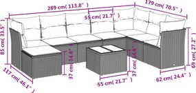 9dílná zahradní sedací souprava s poduškami hnědá polyratan 3249902