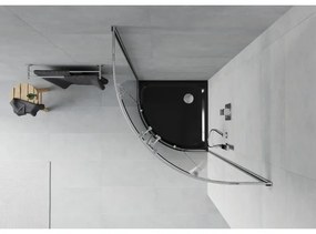 Mexen Rio půlkruhový sprchový kout 80 x 80 cm, Průhledné, Chromovaná + sprchová vanička Flat, Černá - 863-080-080-01-00-4170