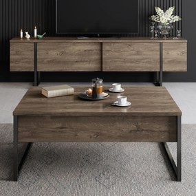 Hanah Home TV stolek Luxe - Walnut, Black, Ořech, Černá