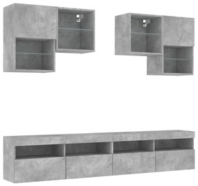 6dílná obývací stěna s LED osvětlením betonově šedá - Default Title