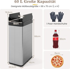 Costway 60 L odpadkový koš s křídlovými klapkami a infračerveným pohybovým