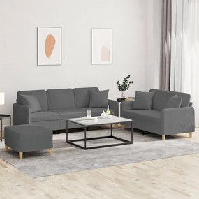 3dílná sedací souprava s polštáři tmavě šedá textil 3202143