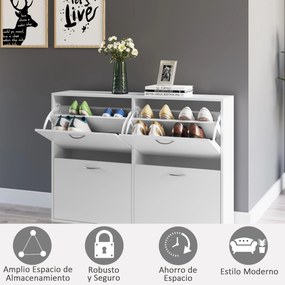 HOMCOM Bílý botník Moderní organizér na boty se 4 výklopnými šuplíky a nastavitelnými policemi pro 16-24 párů bot do předsíně 120x24x81 cm