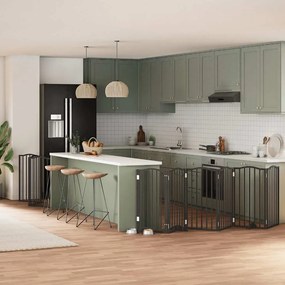 Zábrana pro psy s dvířky skládací 9 panelů černá 450 cm topol 3155600