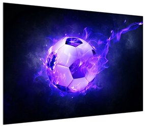 Obraz fotbalového míče v modrém ohni (100x70 cm)