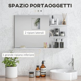 Kleankin Moderní Zrcadlo do Koupelny s 2 Bočními Policemi a Spodní Policí, Nástěnné Zrcadlo z MDF a Skla, 75x10x48 cm, Bílá