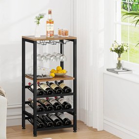 Stojan na víno s držákem na skleničky Houseland Wine hnědý/černý