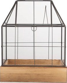 Dekorační skleník/ vitrína s dřevěným podstavcem Pallas - 26*17*32 cm