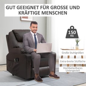 HOMCOM TV křeslo se stojánkem 8 masážních bodů časovač dálkové ovládání boční kapsa pěna 88x99x106 cm Hnědá pro relaxaci a pohodlí | Aosom.de