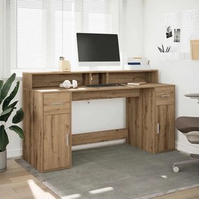 Psací stůl s LED dub artisan 160 x 55 x 91 cm kompozitní dřevo 3309437