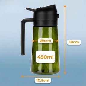 VILDE Skleněný rozprašovač a dávkovač na olej 2v1 450ml - zelené sklo