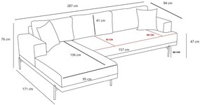 Hanah Home Rohová pohovka LIVA tmavě šedá levá 287 cm 825BLC2813