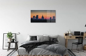 akrylový obraz Sunset panorama Varšavy 100x50 cm