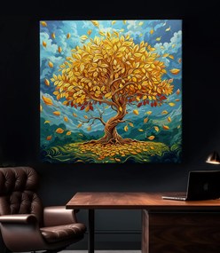 Obraz na plátně - Strom života na kopečku Goldie FeelHappy.cz Velikost obrazu: 80 x 80 cm