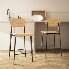 HOMCOM Sada 2 Barových Židlí, Barová Židle s Opěrným Nohama, Kovový Rám, Kuchyňská Židle s Výškou Sedáku 66 cm, Snadná Montáž, Průmyslový Design Přír…