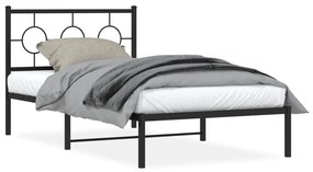 Kovový rám postele s čelem černý 100 x 190 cm